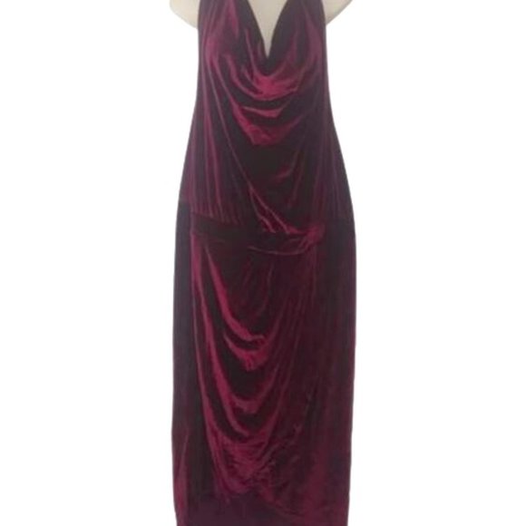 Ashro | Dresses | Ashro Burgundy Cowl Neck Velvet Halter Maxi Dress ...